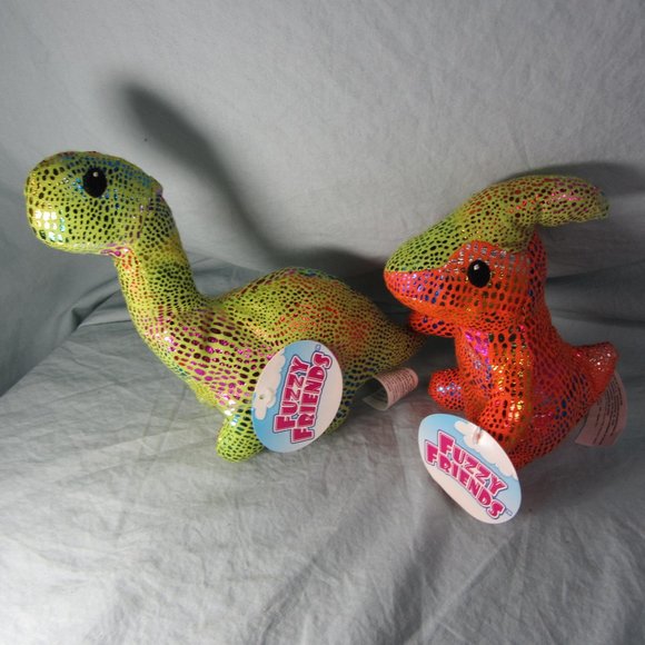 fuzzy friends | Toys | Plush Fuzzy Friends Green And Orange Dinosaurs ...